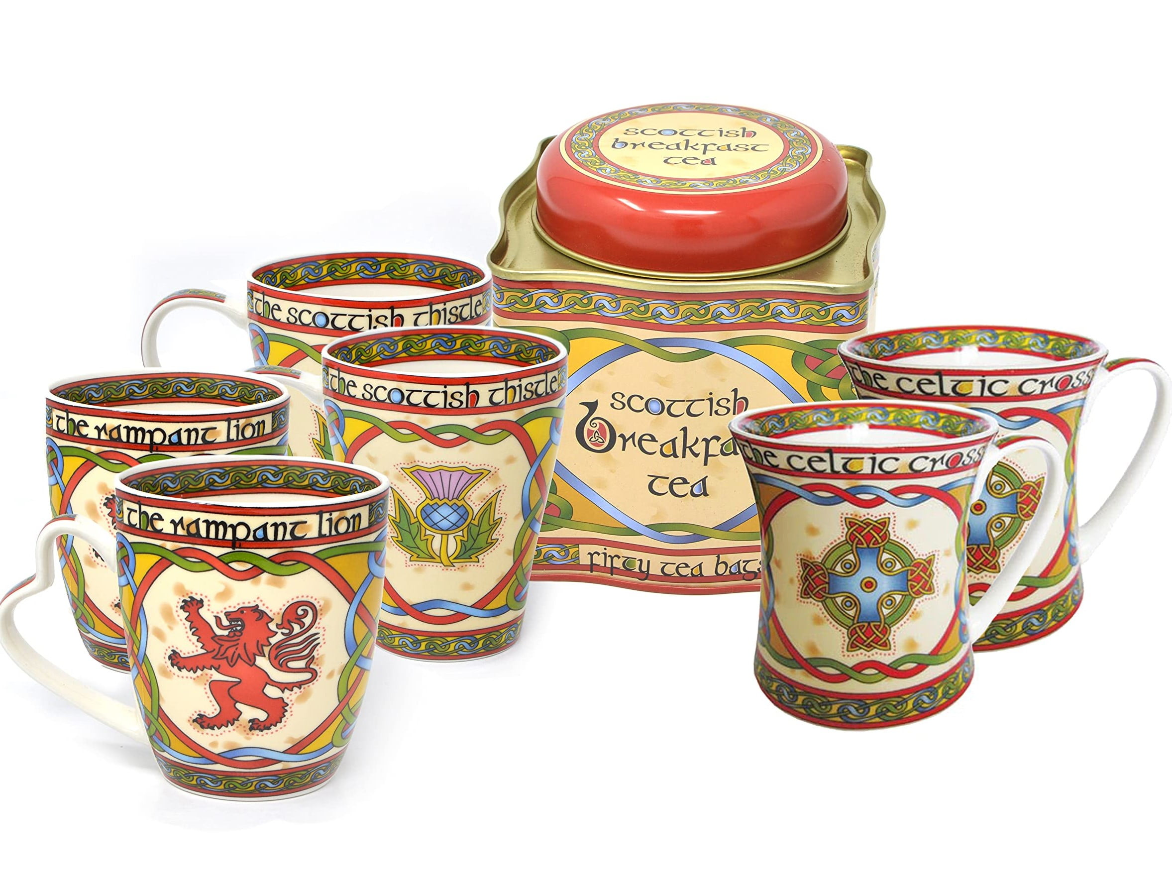 Royal Tara Scottish Set of 2 Thistle Mugs, 2 Rampant Lion Cups, 2 ...