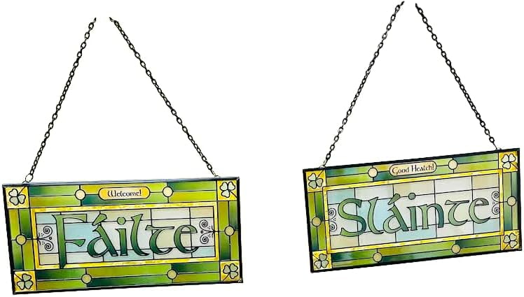 Royal Tara Stained Glass Set of 2 Failte and Slainte Window Hang ...