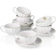 Tea Set of 6, Elegant Tea Cups with handles and Tea Cup Saucers, High ...