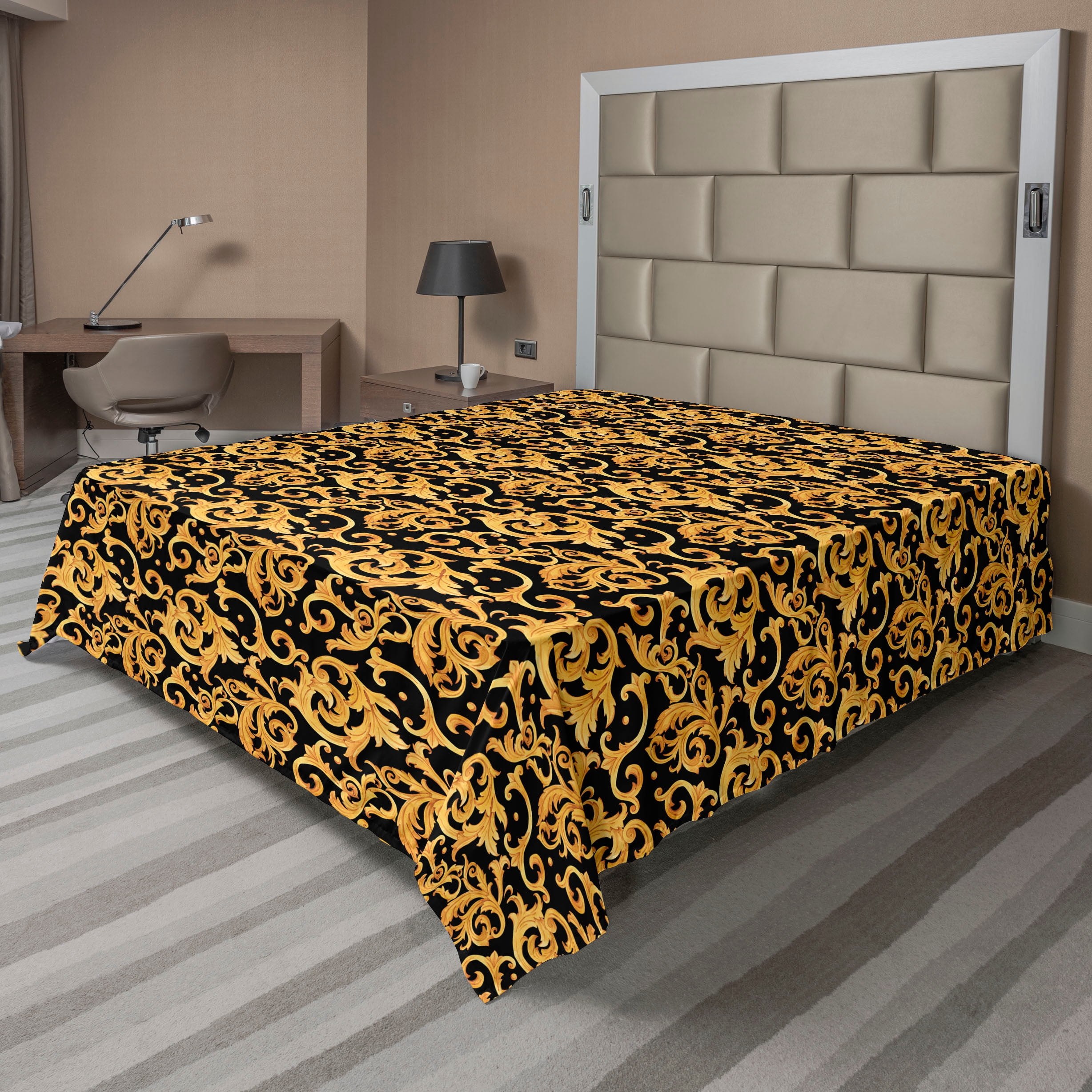 Royal Themed Flat Sheet, Classic Rococo Style Curlicue Shapes Swirling ...