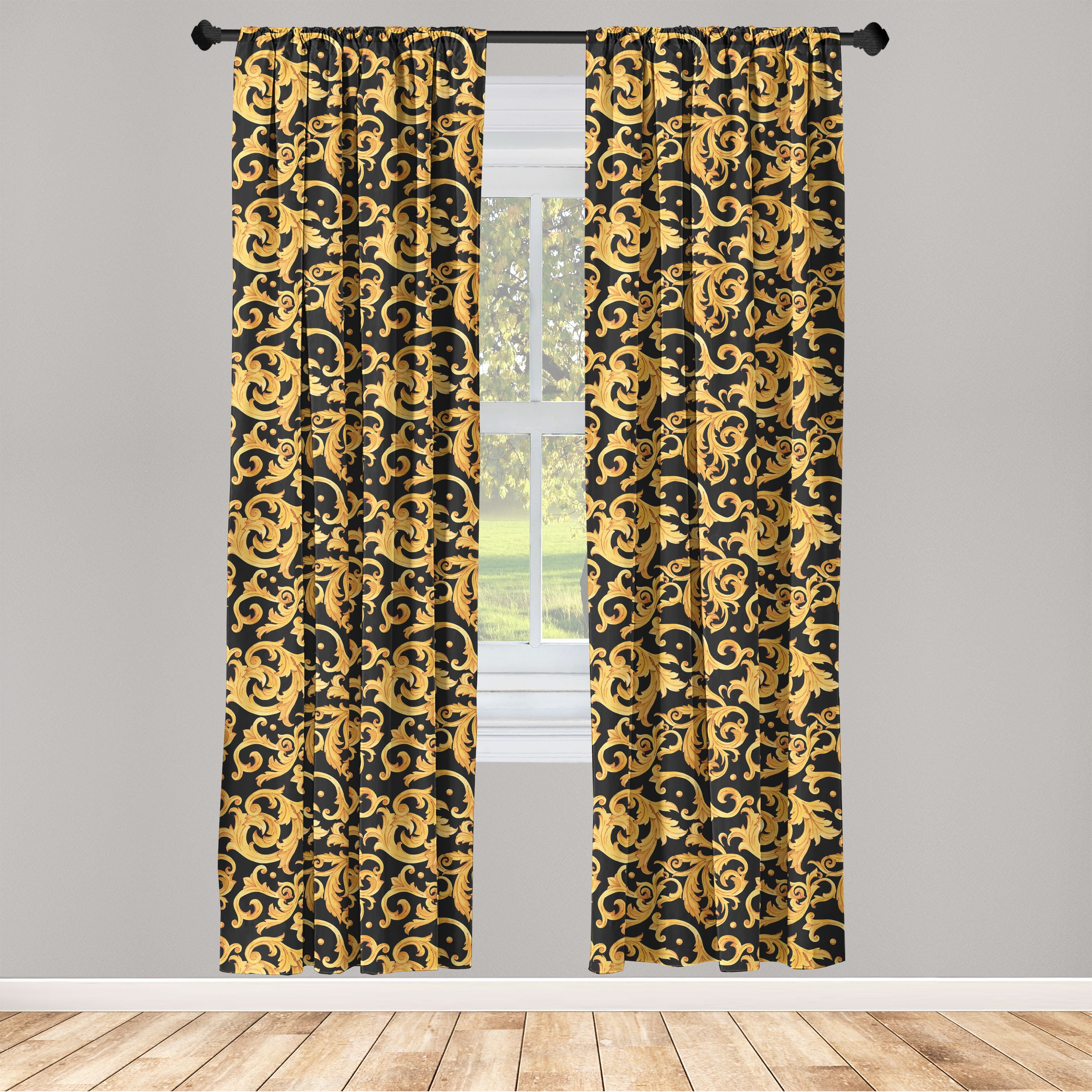 Royal Themed Window Curtains, Classic Rococo Style Curlicue Shapes ...
