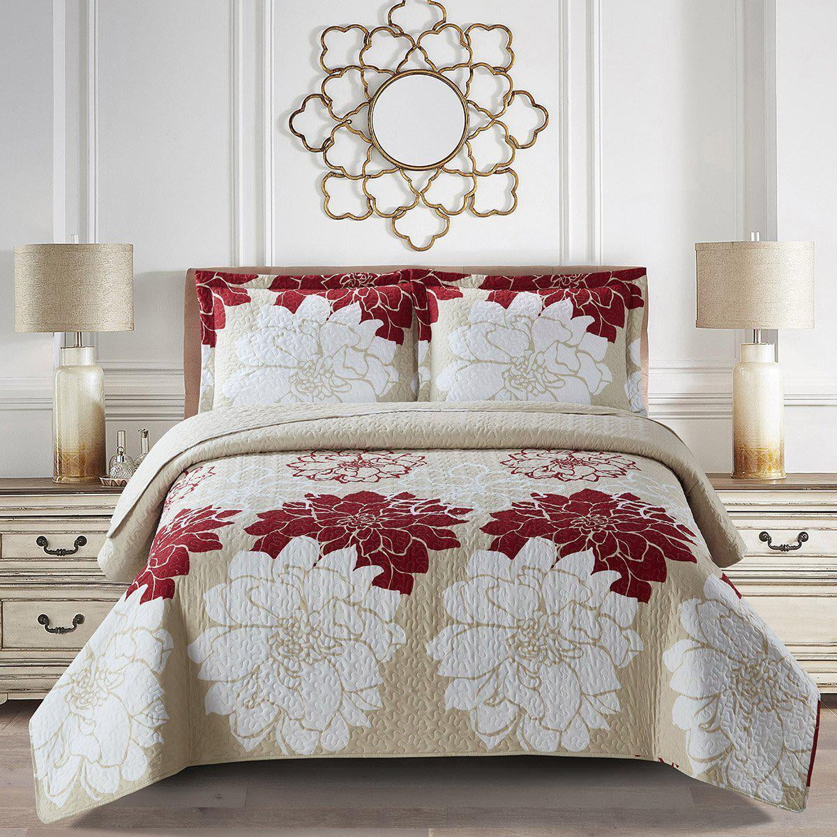 Royal Tradition Burgundy Floral Print Oversized Quilt Set, King ...
