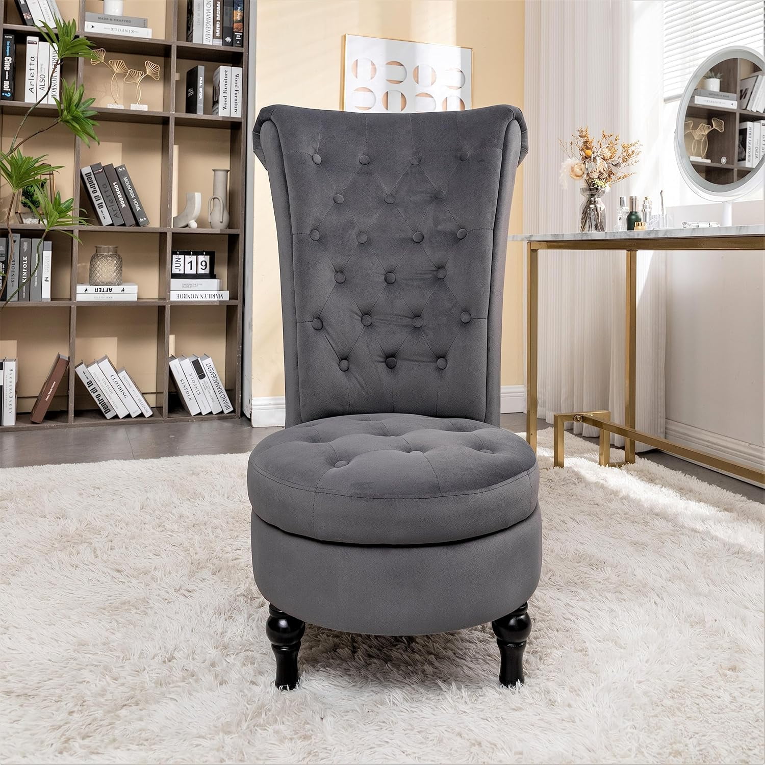 Royal Velvet Accent Chair for Vanity with Storage and Luxurious ...
