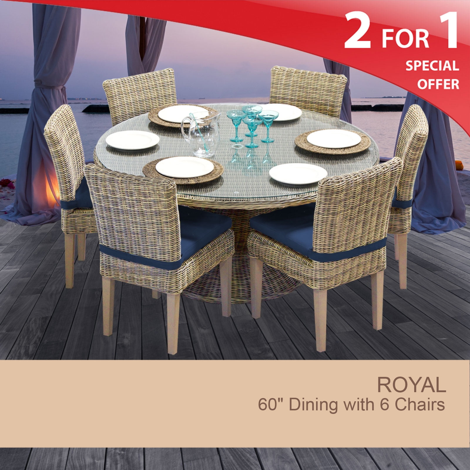 Royal Vintage Stone 60 Inch Outdoor Patio Dining Table With 6 Chairs ...