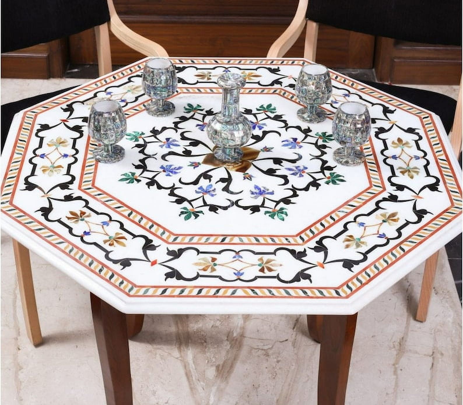 Royal White Marble Coffee Table – Handcrafted Indian Marble Tea Table ...