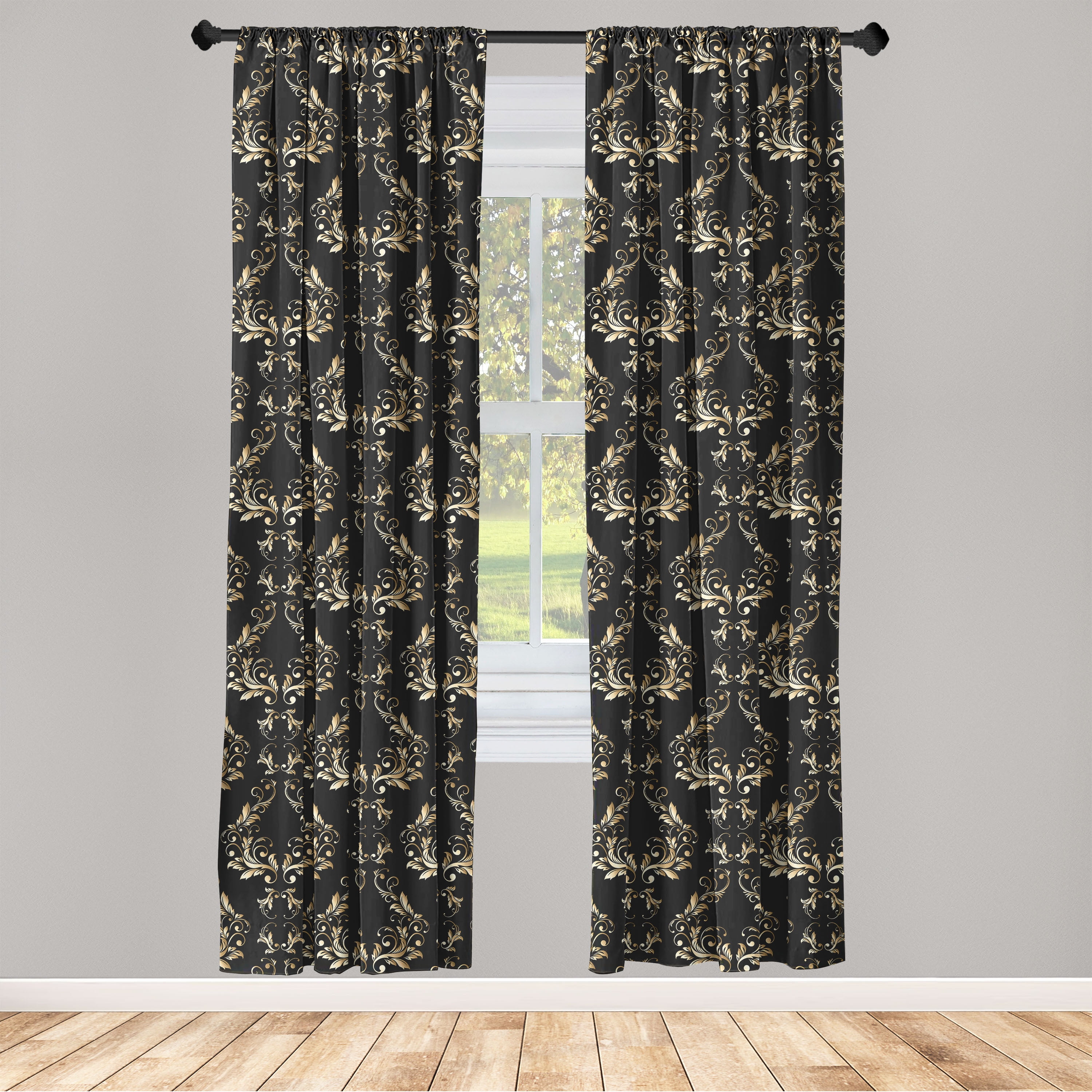 Royal Window Curtains, Damask Print Oriental Vibes Floral Rococo Design ...
