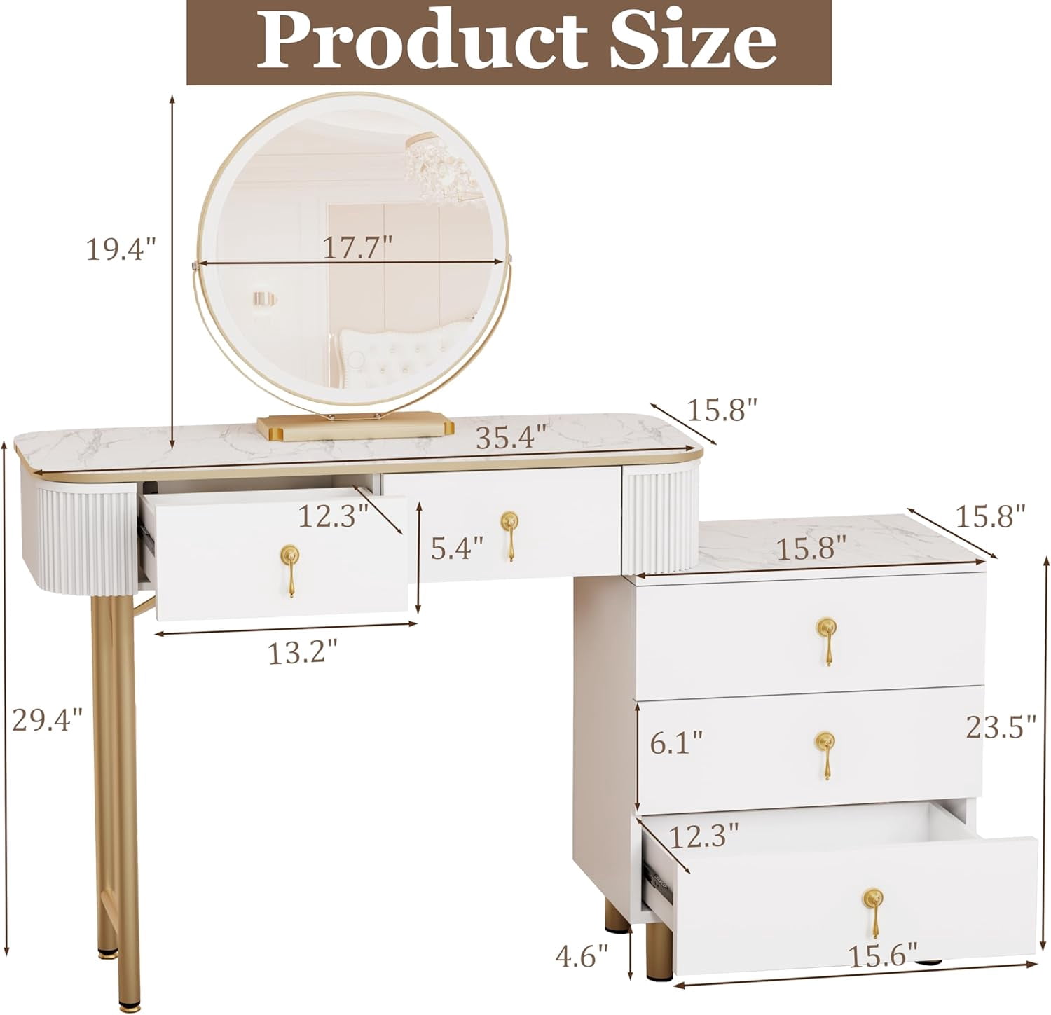 Royal Windsor Makeup Vanity Desk with Mirror and Lights, Modern Make ...