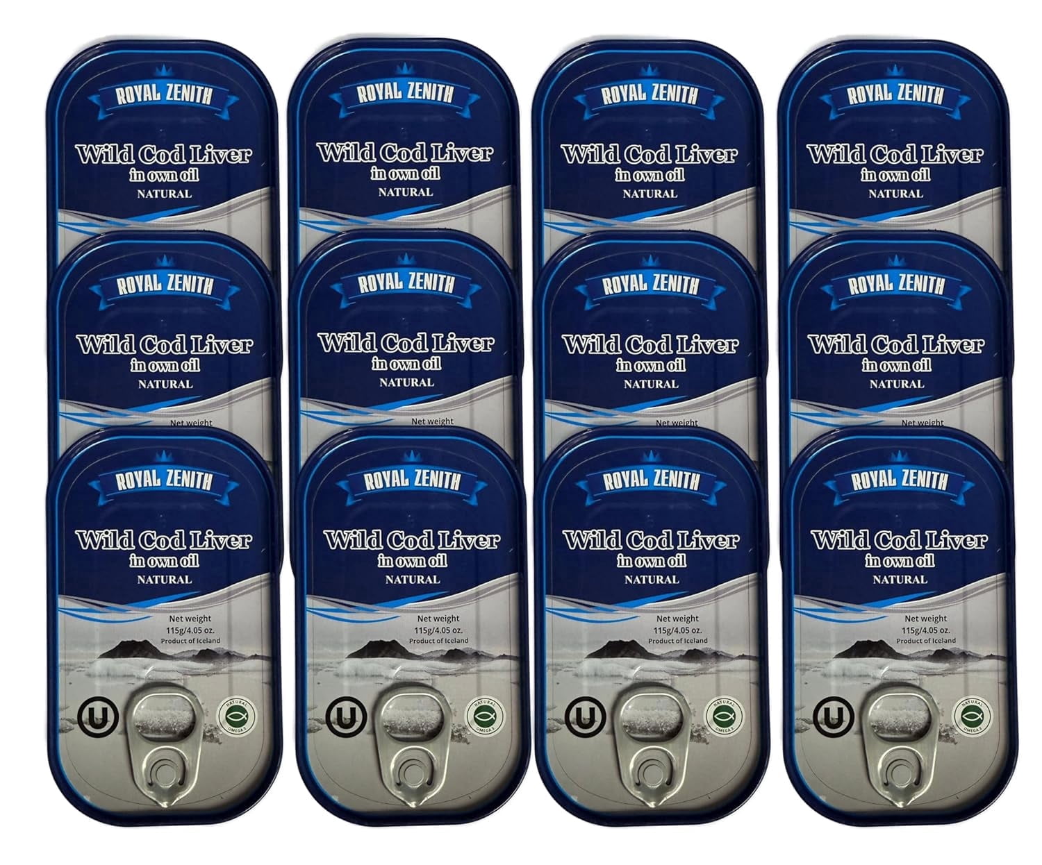 Royal Zenith Icelandic Wild Cod Liver 4.05oz/115g Pack of 12, Certified ...