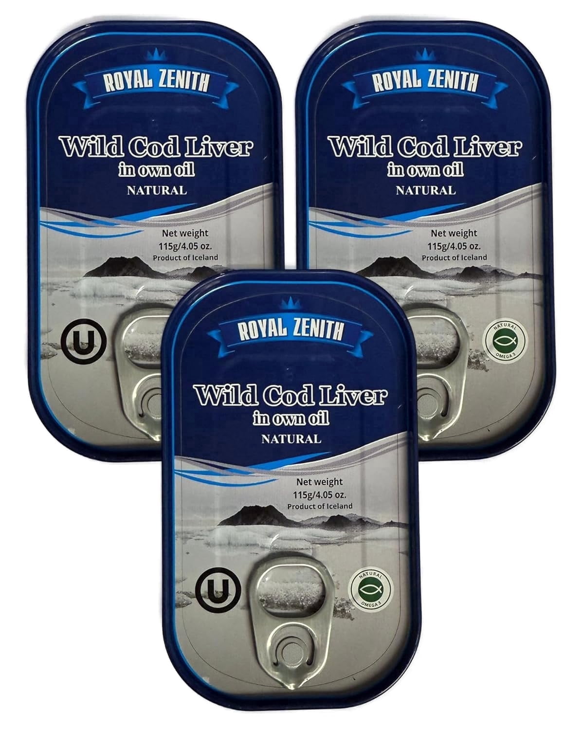 Royal Zenith Icelandic Wild Cod Liver 4.05oz/115g Pack of 3, Certified ...