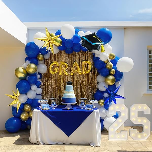 Royal blue and Gold graduations balloon Garland Arch Kit 109Pcs with ...