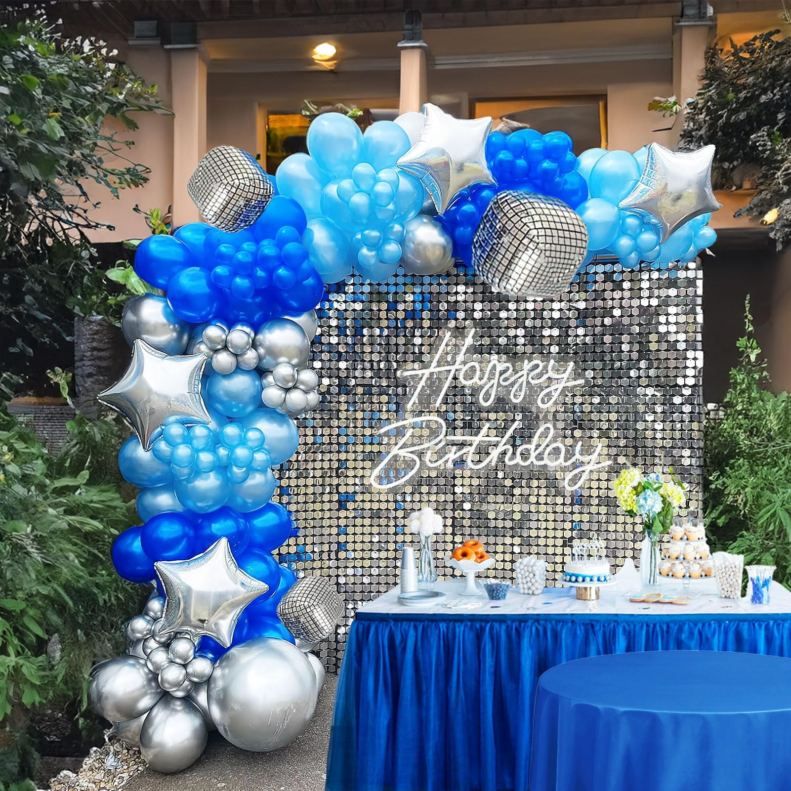 Royal blue and silver MSF2 disco balloon garland arch kit 130pcs with ...