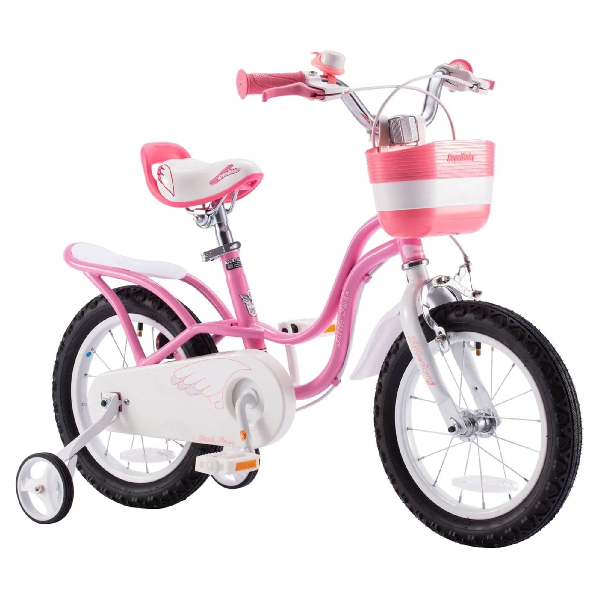 "RoyalBaby Little Swan 12"" Pink Kids Bike with Basket, Training Wheels ...