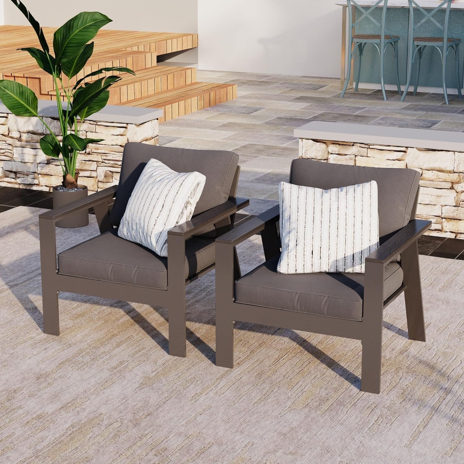 RoyalCraft 2 Pcs Aluminum Outdoor Patio Furniture Armchair With Faux ...