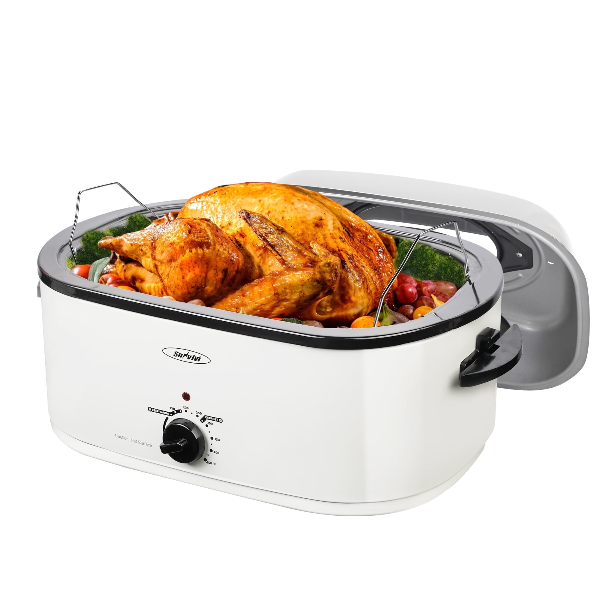 RoyalCraft 24 Quart Electric Roaster Oven, Self-Basting Lid, Stainless ...