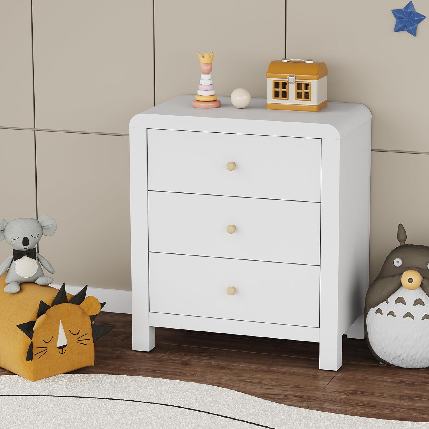 RoyalCraft 3 Drawer Dresser, Modern Chest of Drawers with Rounded Table ...