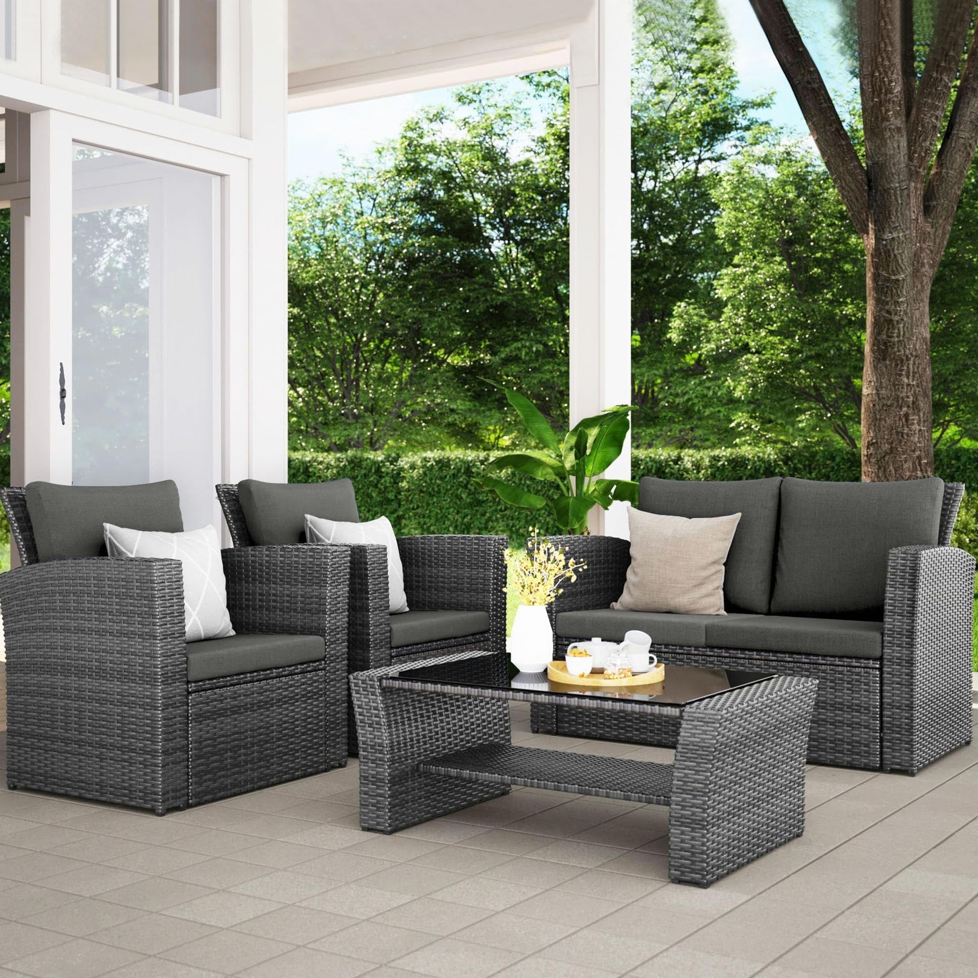 RoyalCraft 4 Piece Outdoor Patio Furniture Sets, Wicker Conversation ...