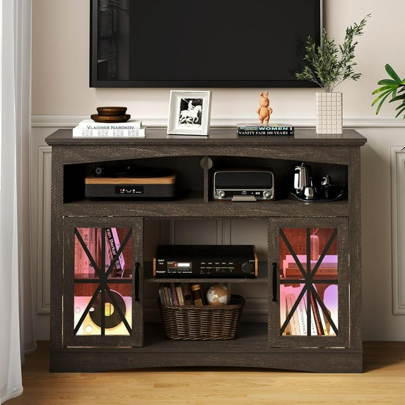 RoyalCraft 47'' Farmhouse TV Stand, Retro TV Console with Glass Doors ...