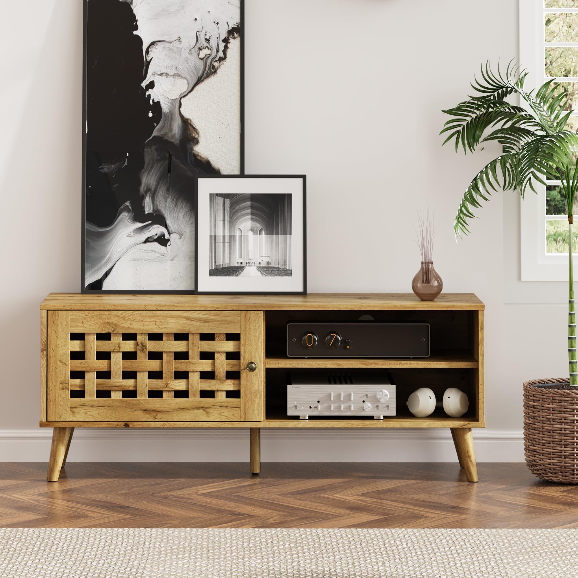 RoyalCraft 47'' Vintage TV Stand with Angled Legs, Wood TV Console with ...