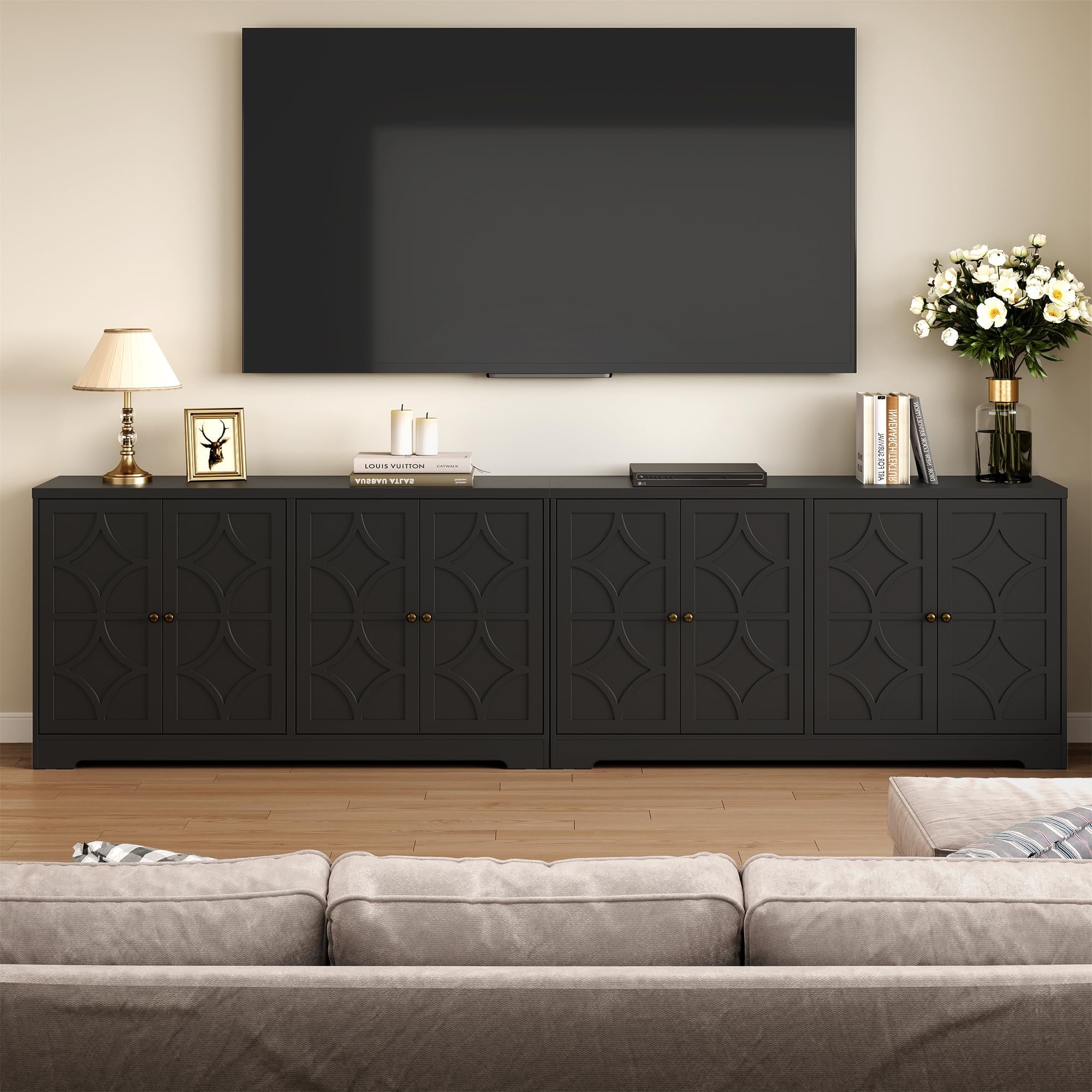 RoyalCraft 56'' Modern Kitchen Buffet Table with 4 Doors and Adjustable ...