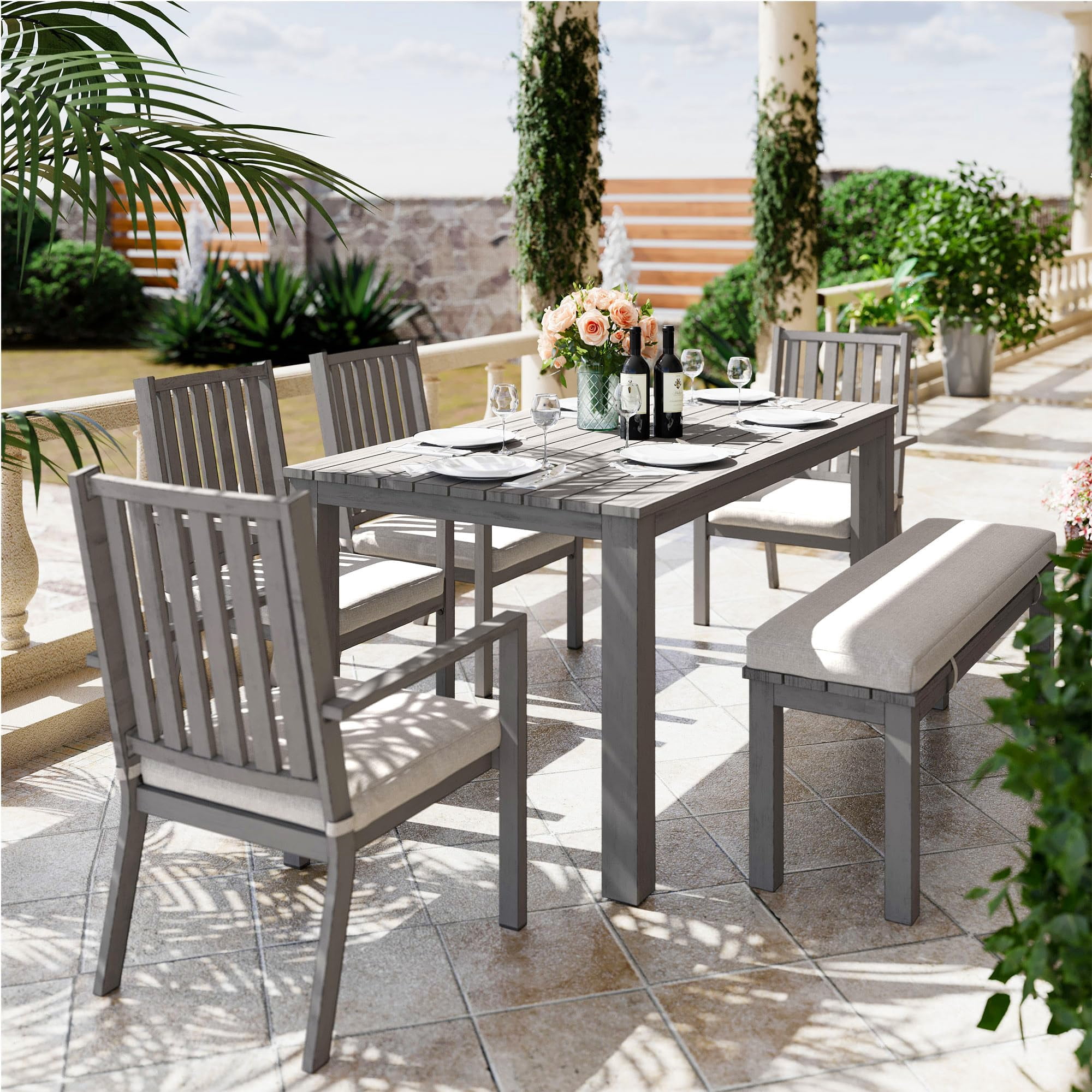 RoyalCraft 6 Pieces Patio Dining Sets, Aluminum Outdoor Dining Table ...