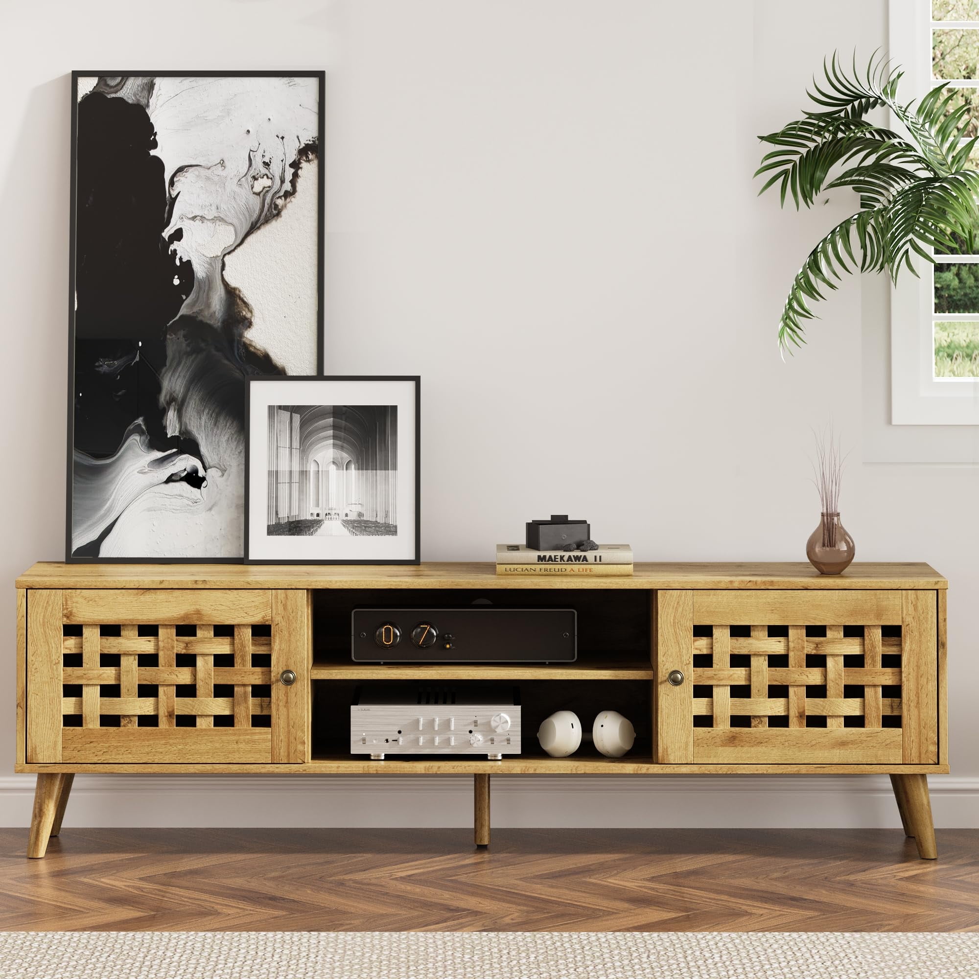 RoyalCraft 63'' Vintage TV Stand with Angled Legs, Wood TV Console with ...