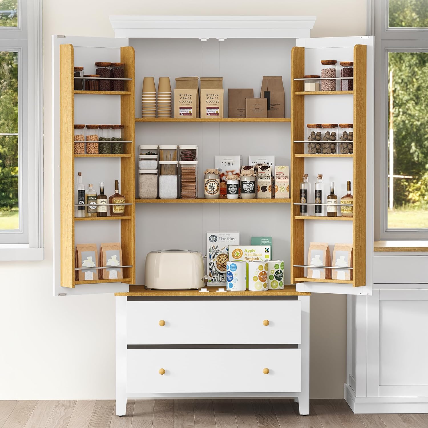 RoyalCraft 70'' Tall Kitchen Pantry Cabinet, Large Storage Cabinet with ...