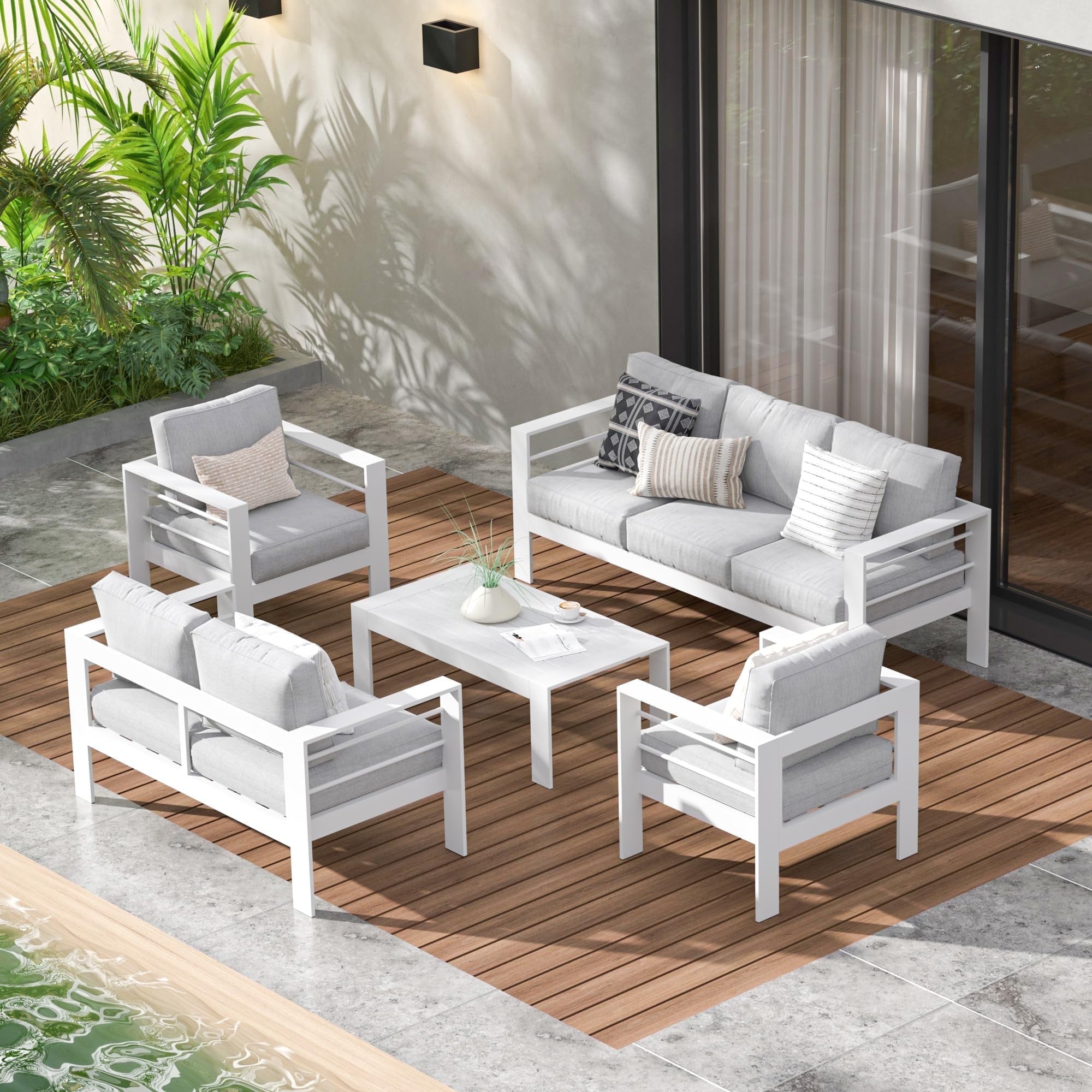 RoyalCraft Aluminum Outdoor Patio Furniture Set, Modern Patio ...