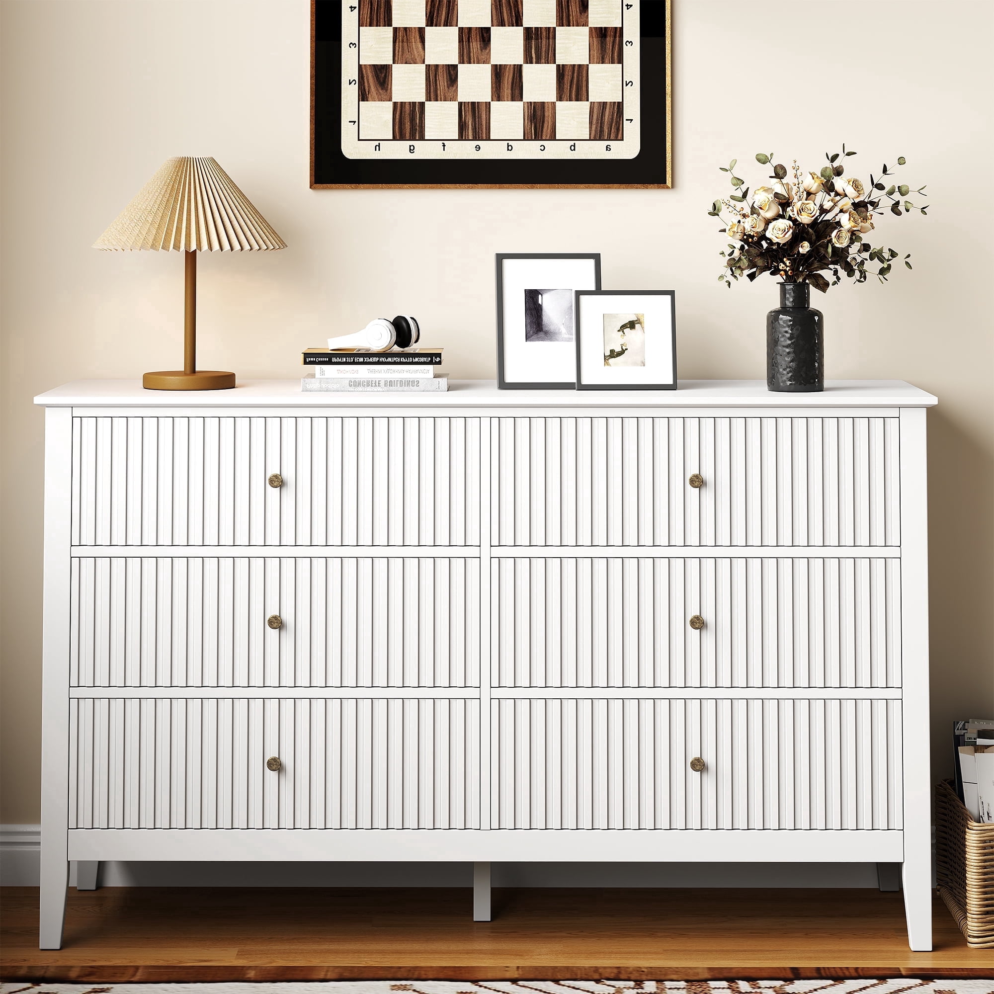May in Color Fluted 6 Drawer Dresser, Wide Modern Chest of Drawers ...