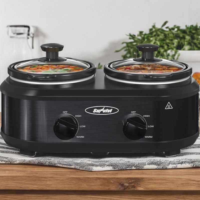 RoyalCraft Dual Pot Slow Cooker with Adjustable Temperature & Dual ...