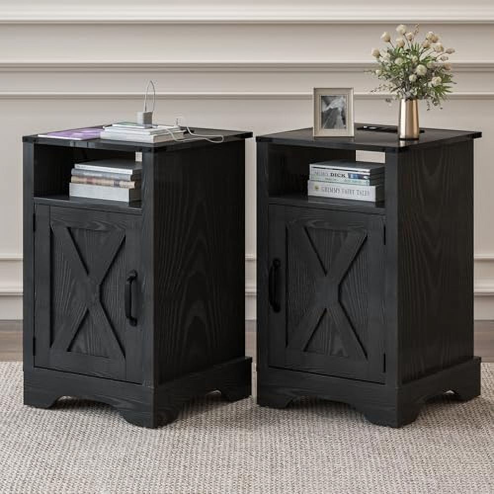 RoyalCraft Farmhouse Nightstand Set of 2 with Charging Station, Wooden ...