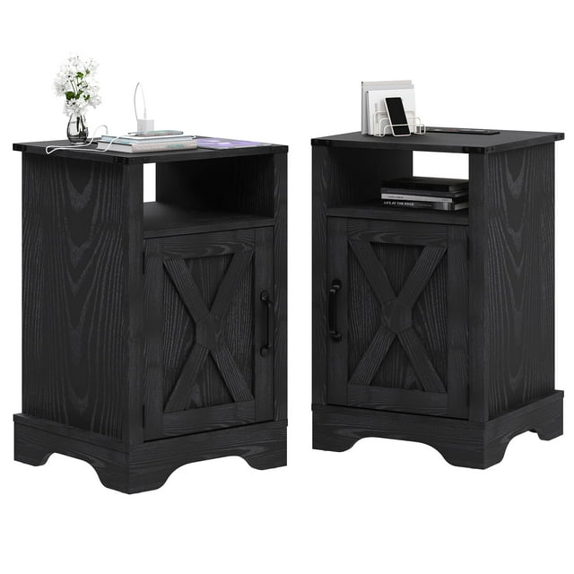 RoyalCraft Farmhouse Nightstand Set of 2 with Charging Station, Wooden ...