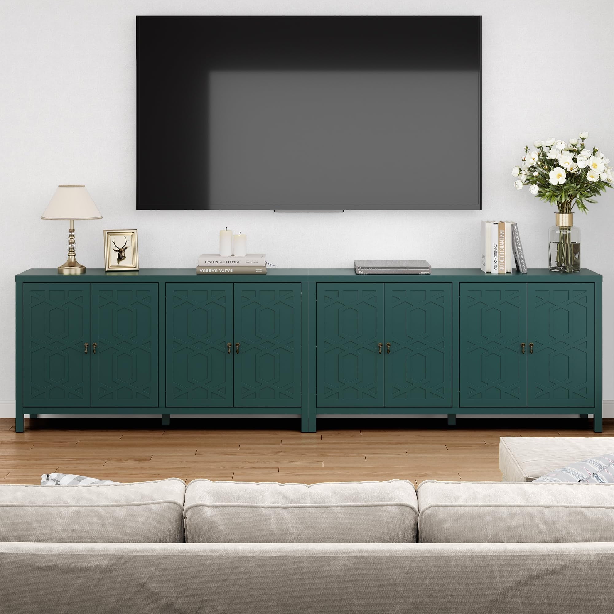 RoyalCraft Modern Sideboard Buffet Cabinet, 60'' Green Credenza with 4 ...