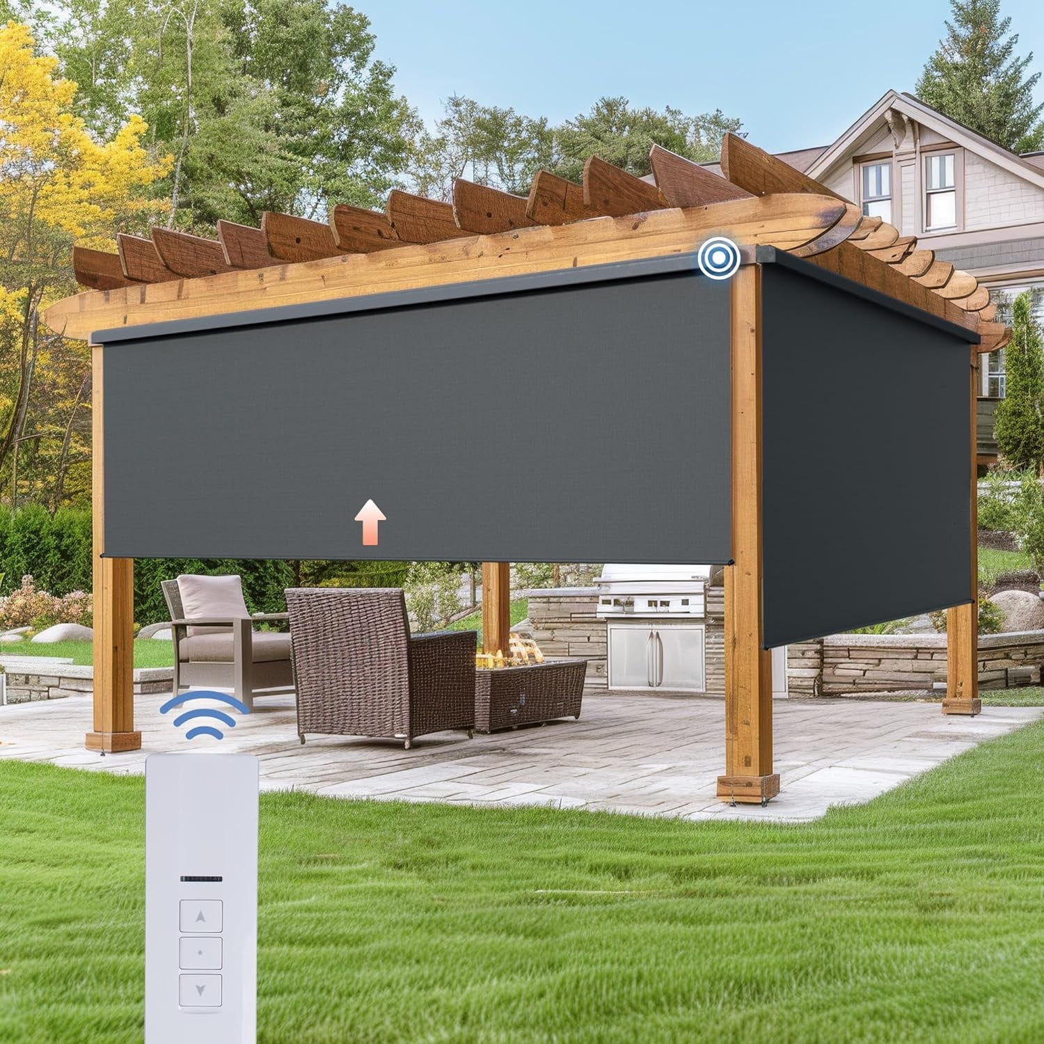 Royalcraft Black Fabric and Metal Pergola, Effortless Remote Control ...