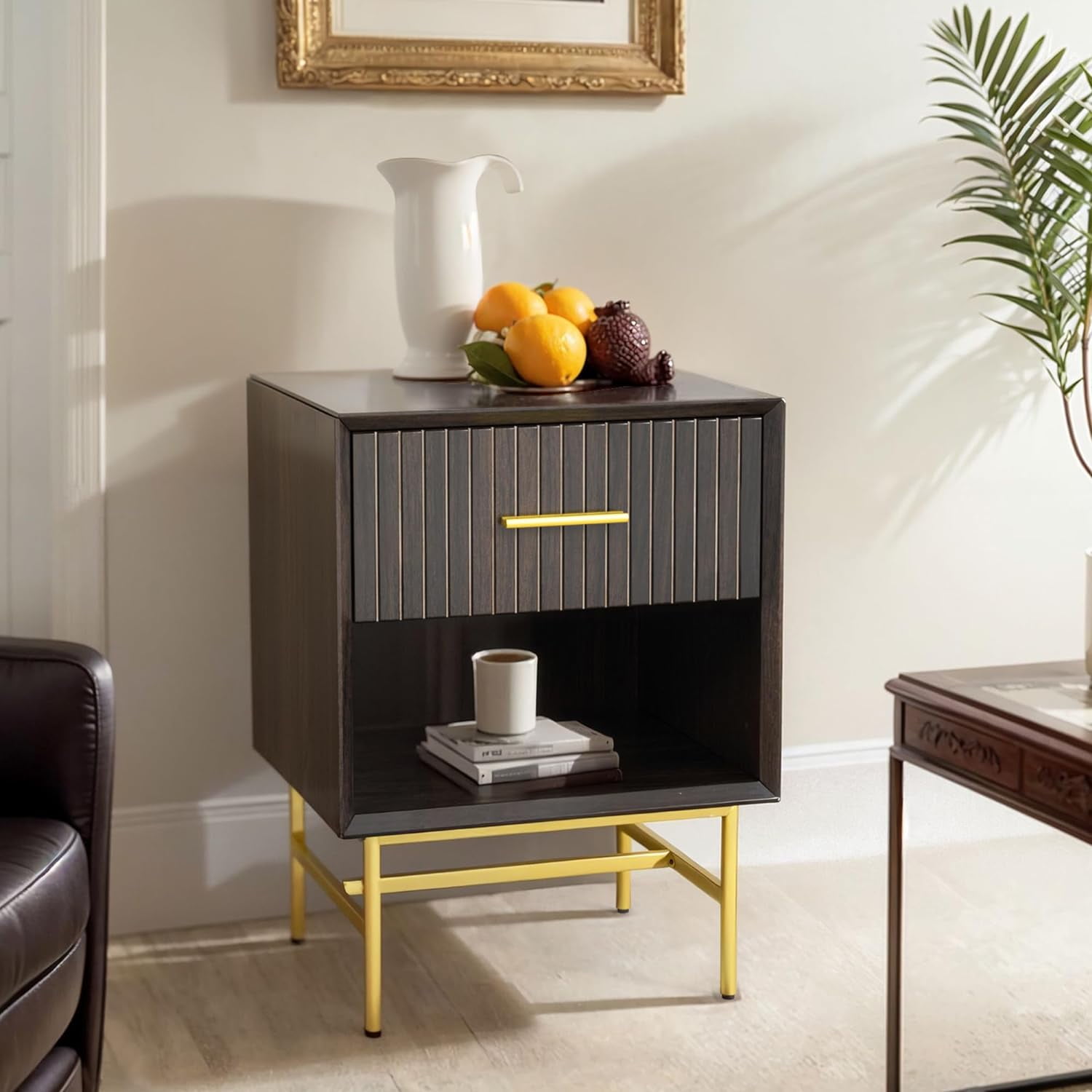 RoyalCraft Nightstand with Drawer, 2-Tier Side Table, Wood End Table ...