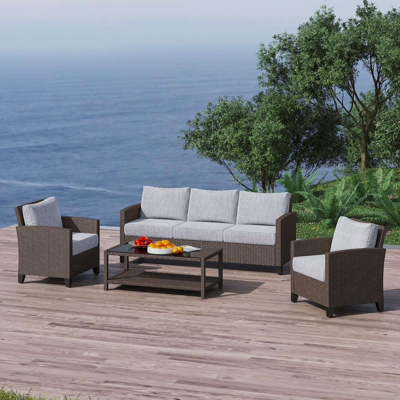 RoyalCraft Outdoor Patio Furniture Set, 4 Piece Outdoor Rattan Sofa Set ...