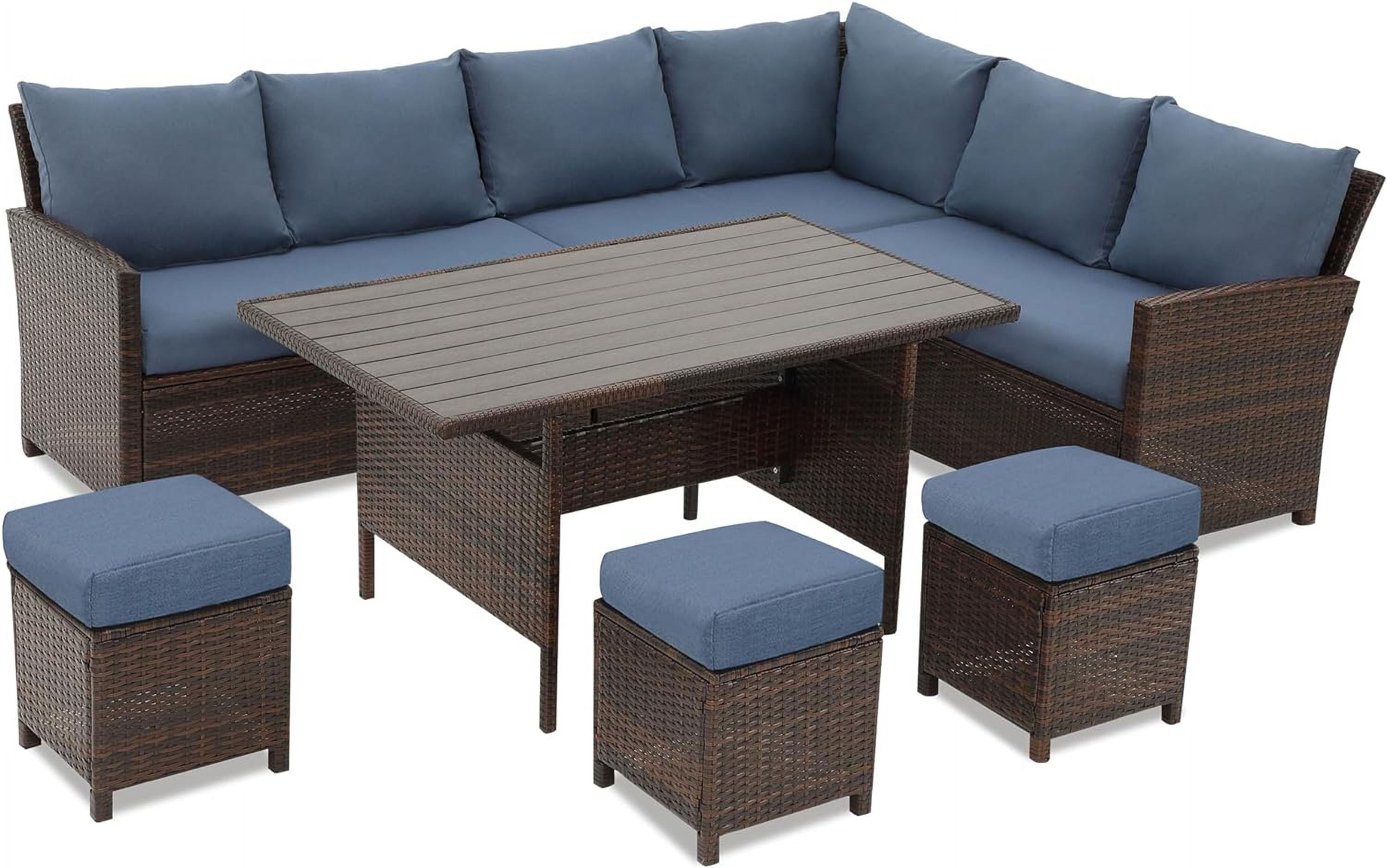 RoyalCraft Patio Furniture Set, 7 Piece High Curved Back Outdoor Dining Sectional Sofa with ...