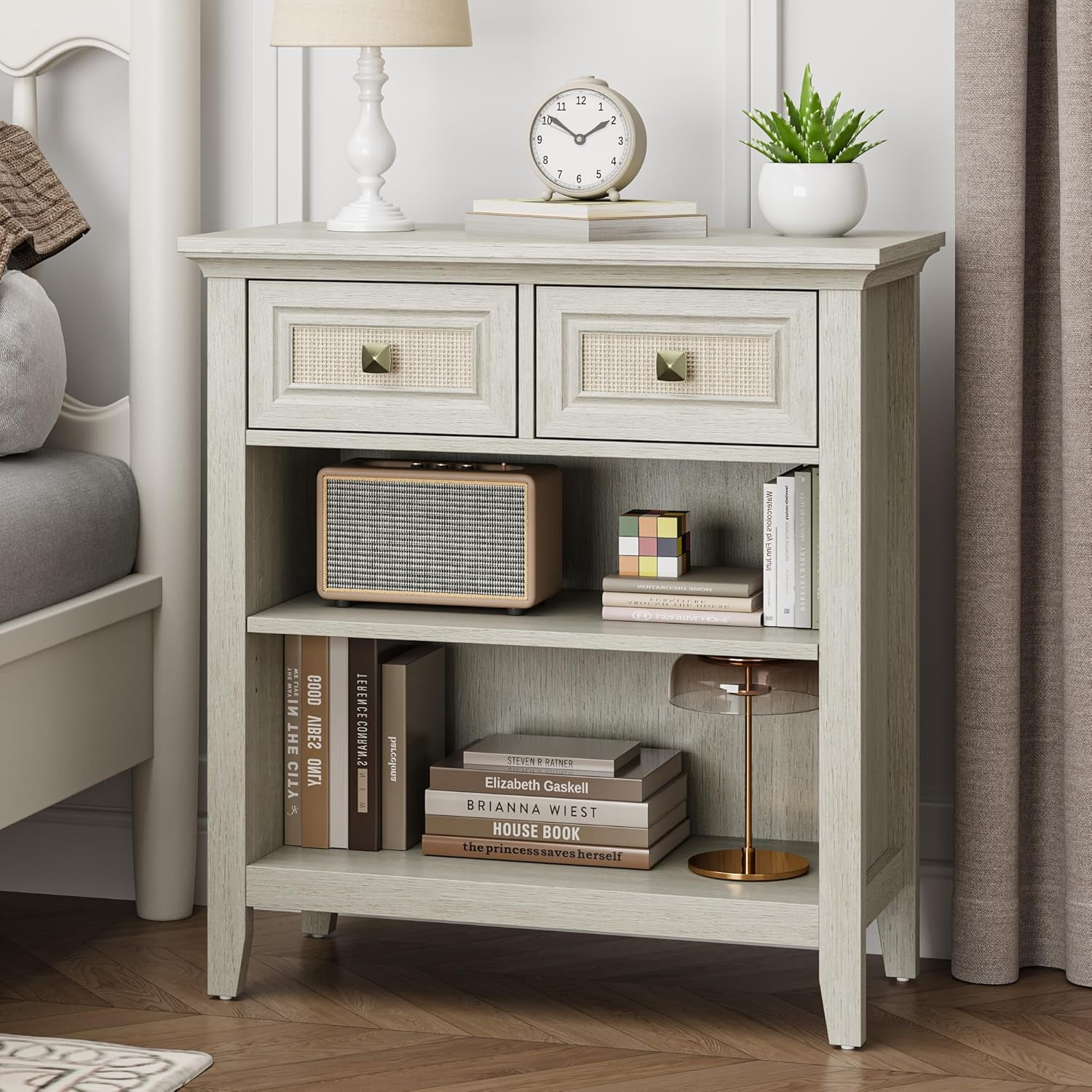 RoyalCraft Rattan Nightstand, Accent Boho Bedside Table with 2 Drawers ...