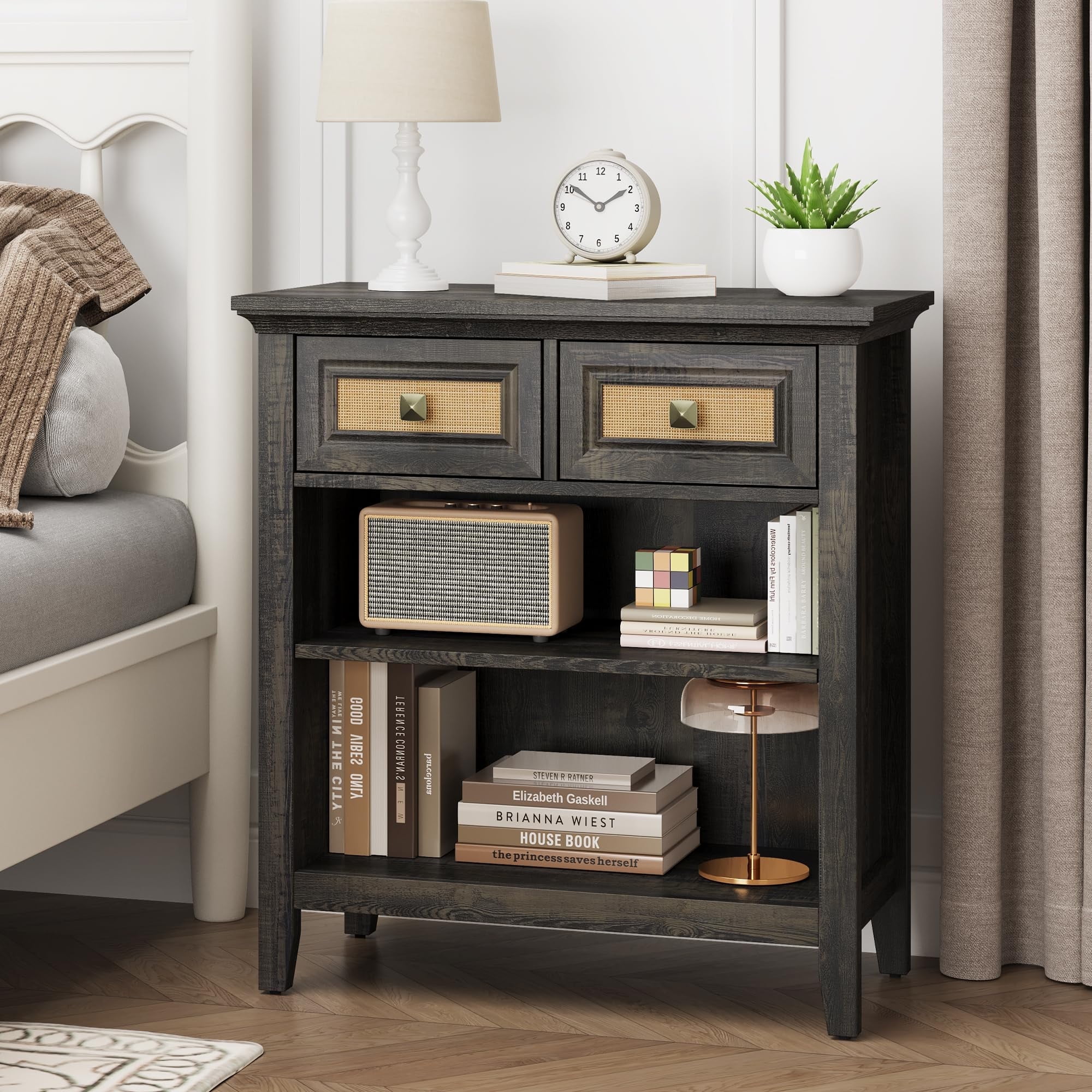 RoyalCraft Rattan Storage Cabinets, Accent Boho Storage Cabinet with 2 Drawers and 2 Shelves ...