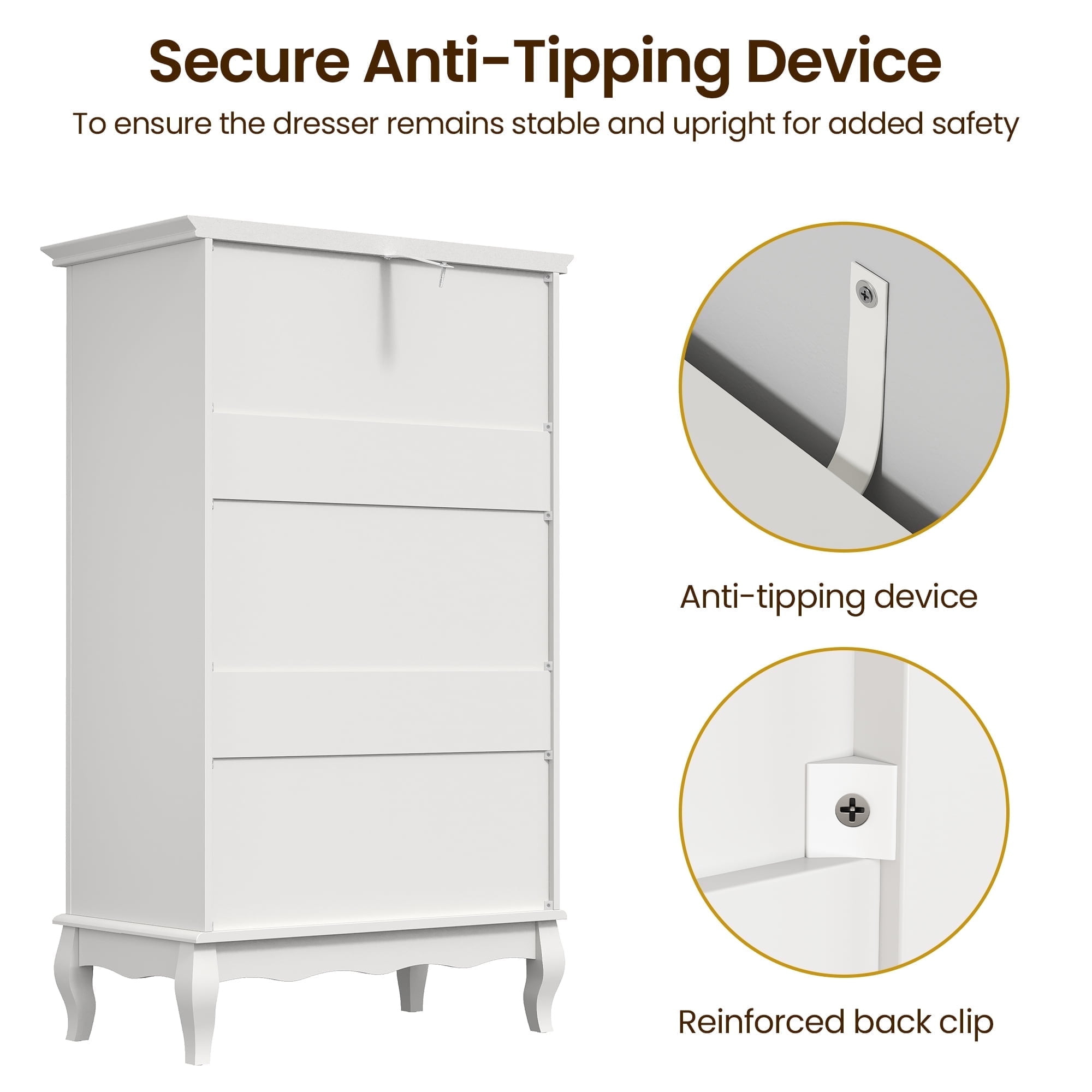 RoyalCraft Modern 5 Drawer Dresser, Screwdriver & Female Screw ...