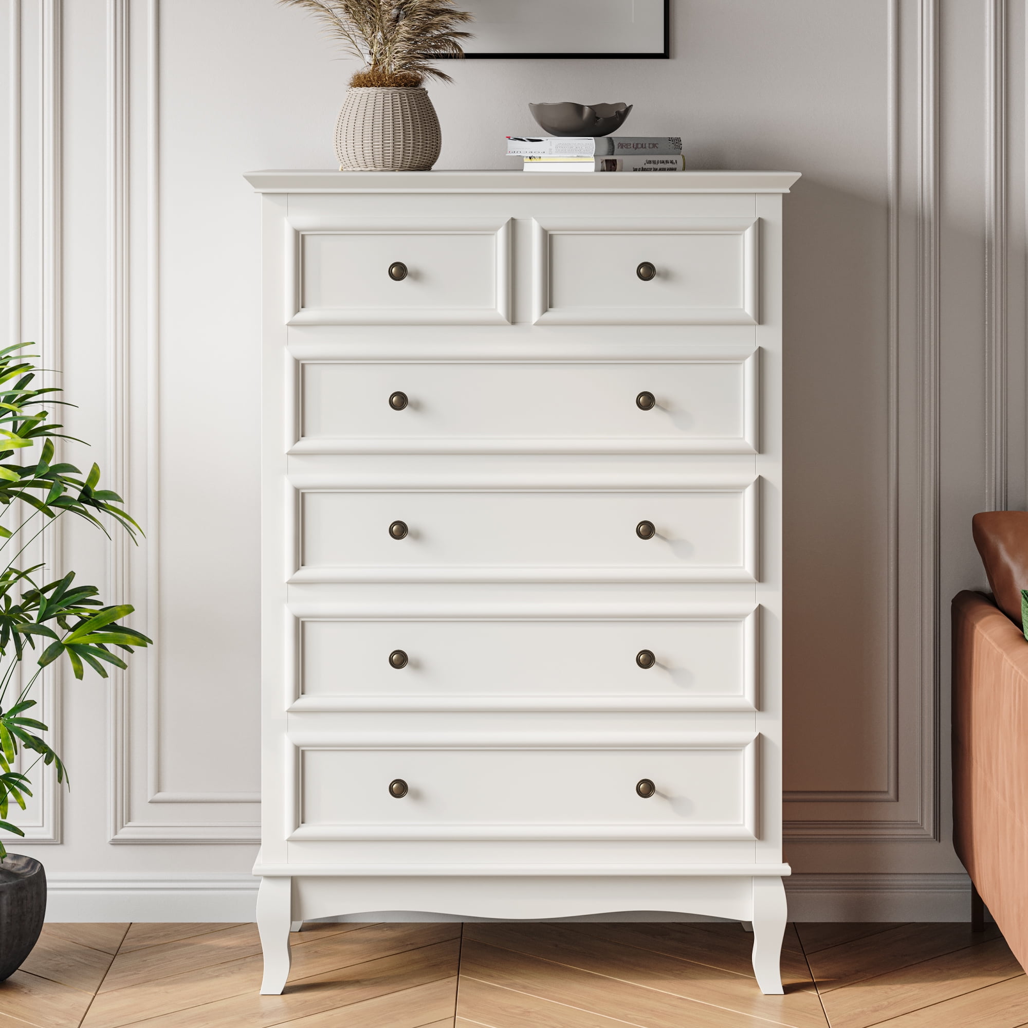 RoyalCraft White 6 Drawer Dresser, Large Storage Chest with Ball ...