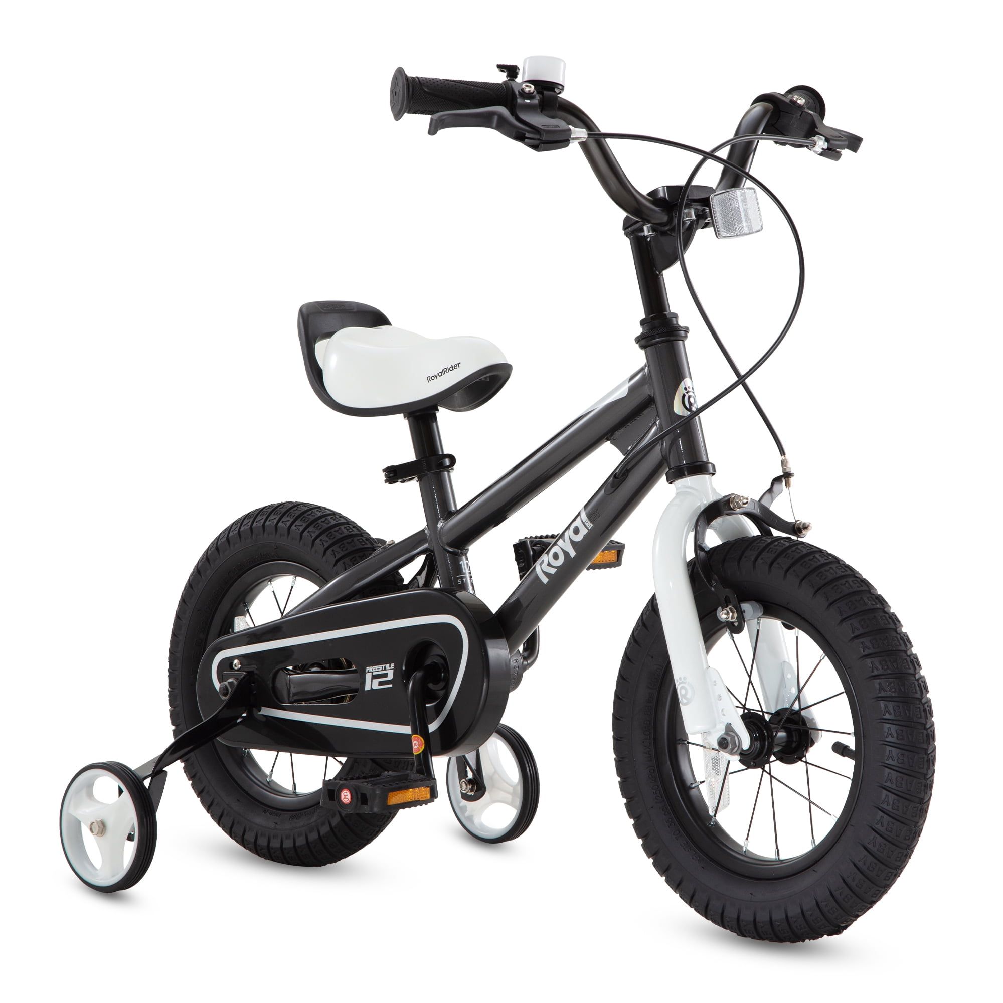 Royalbaby Boys Girls Kids Bike 12 In BMX Freestyle Black 2 Hand Brakes ...