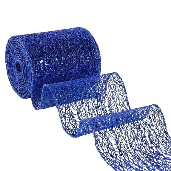 LoomJoyz Royal Blue Mesh Glitter Wired Ribbon, 4 Inch x 10 Yards ...