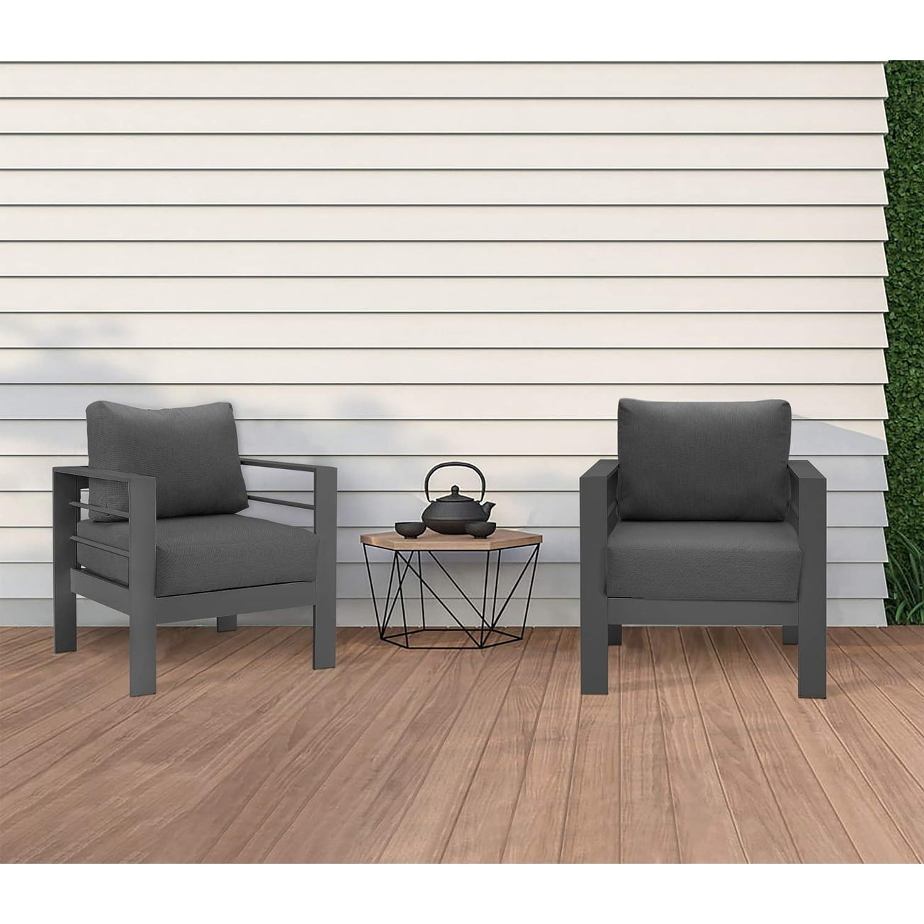 Royalcraft 2 PCS Aluminum Outdoor Armchair Dark Grey - Walmart.com