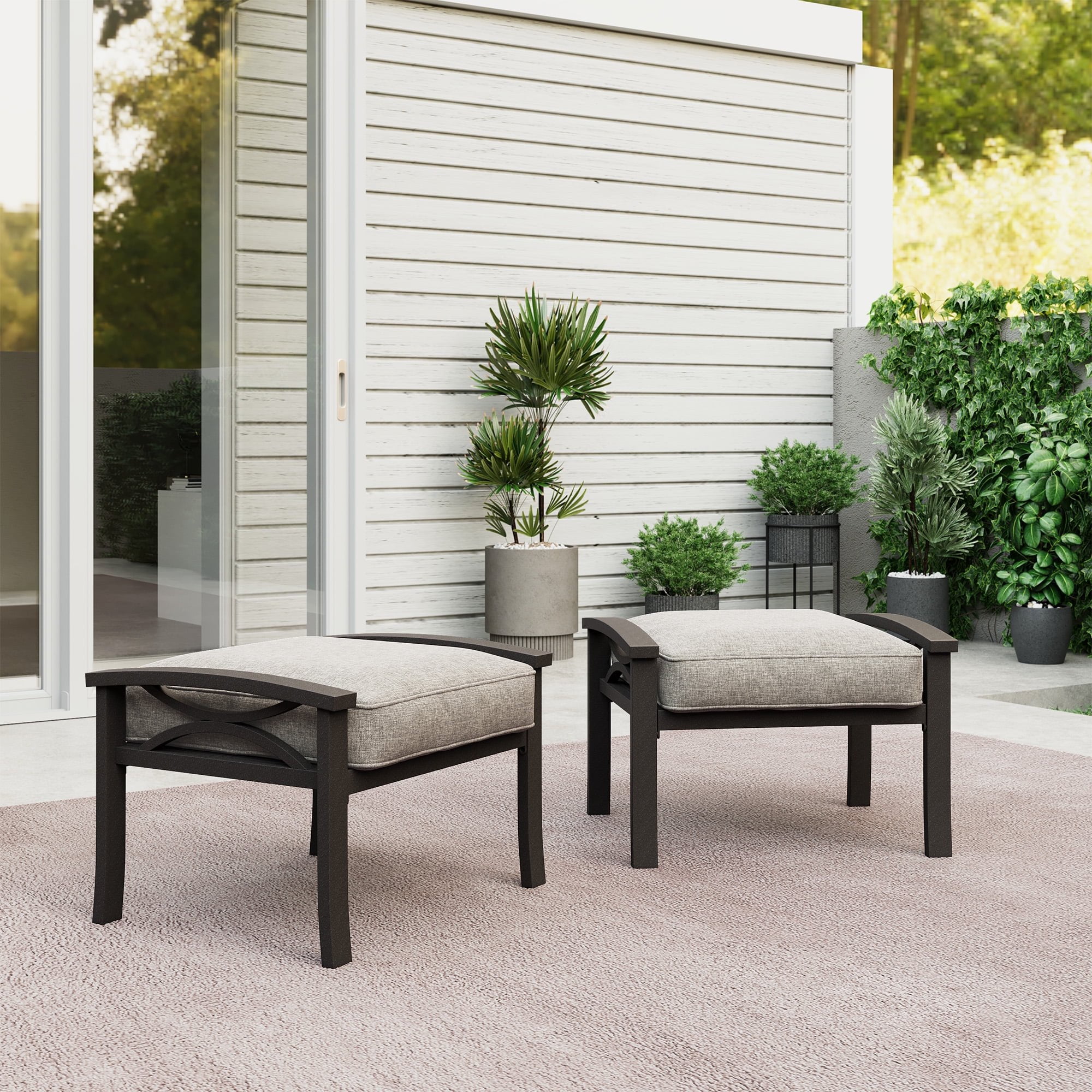 May in color 2 Pieces Metal Outdoor Patio Ottoman Set, Outdoor Foot ...