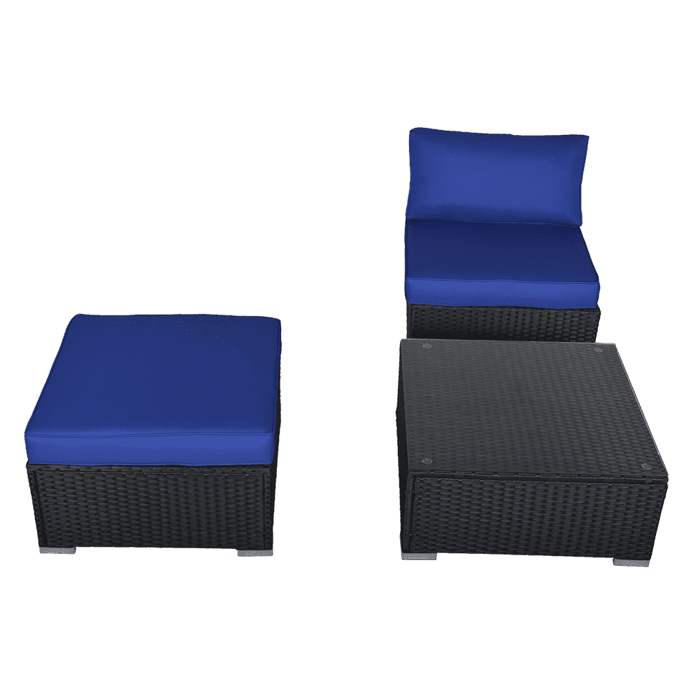 Royalcraft 3 Pieces PE Black Wicker Outdoor Armless Chair with Ottoman ...