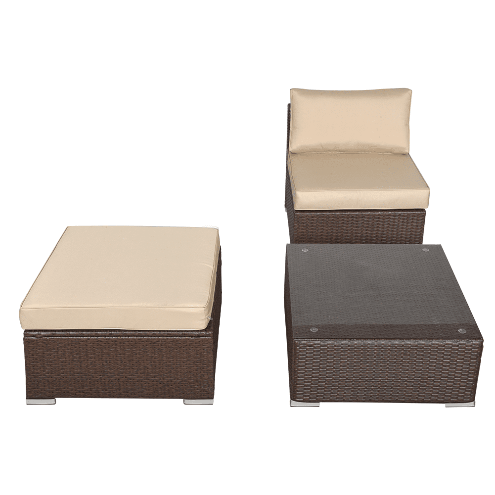 Royalcraft 3 Pieces PE Brown Wicker Outdoor Armless Chair with Ottoman ...