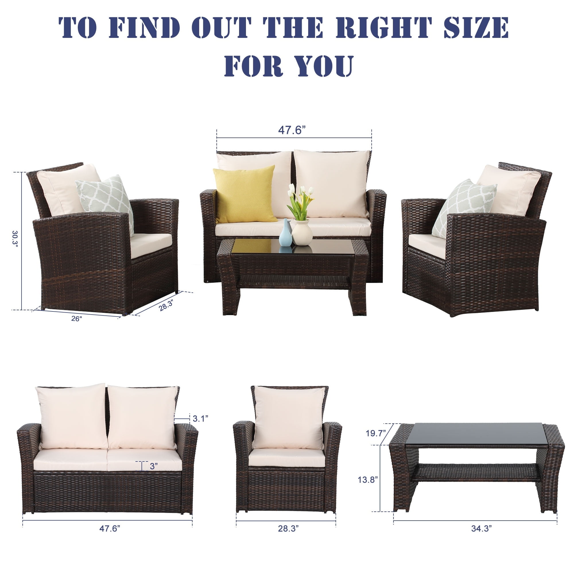 Royalcraft 4 Piece PE Rattan Wicker Outdoor Patio Furniture Set Brown ...