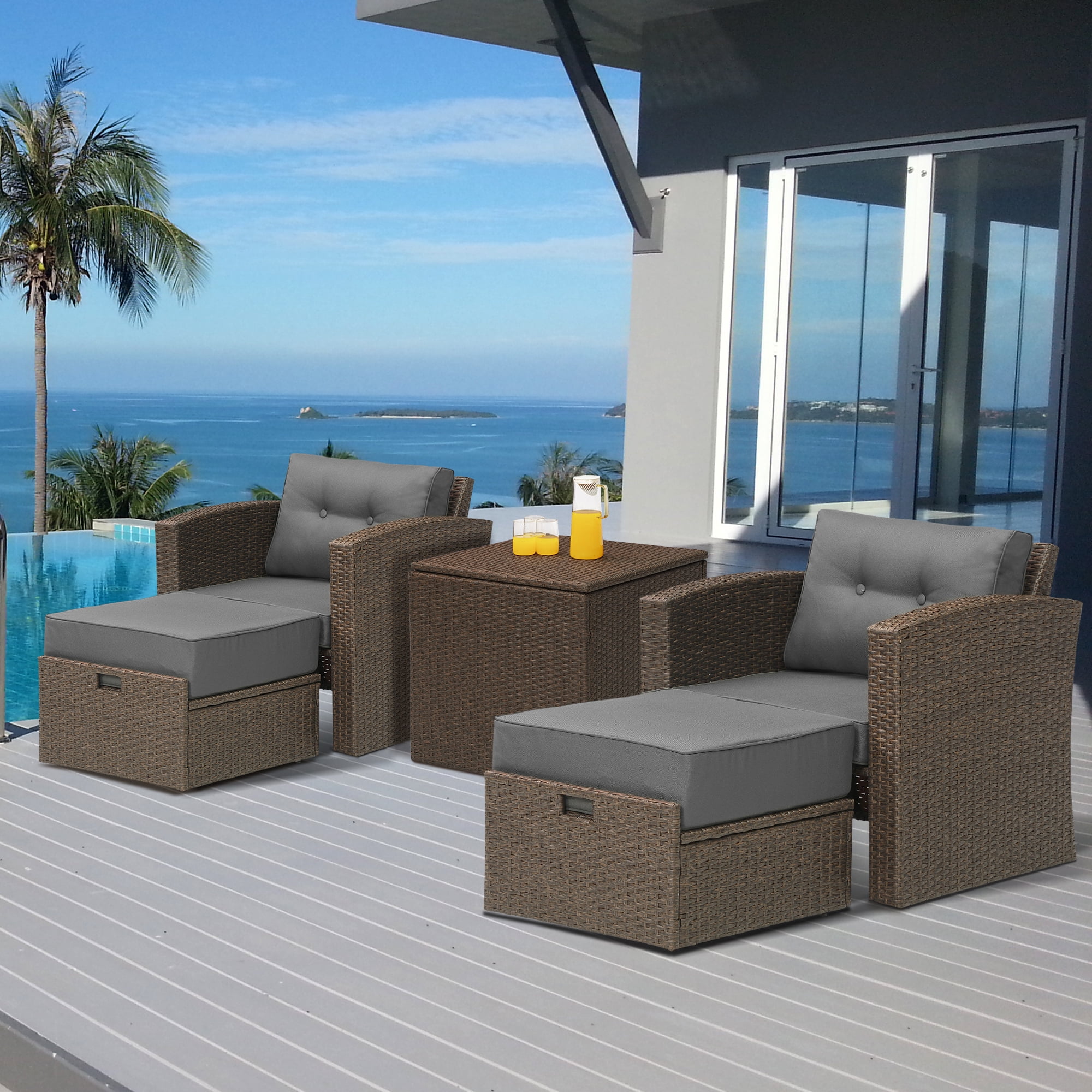 Royalcraft 5-Piece Patio Furniture Set,Outdoor Wicker Furniture Single ...