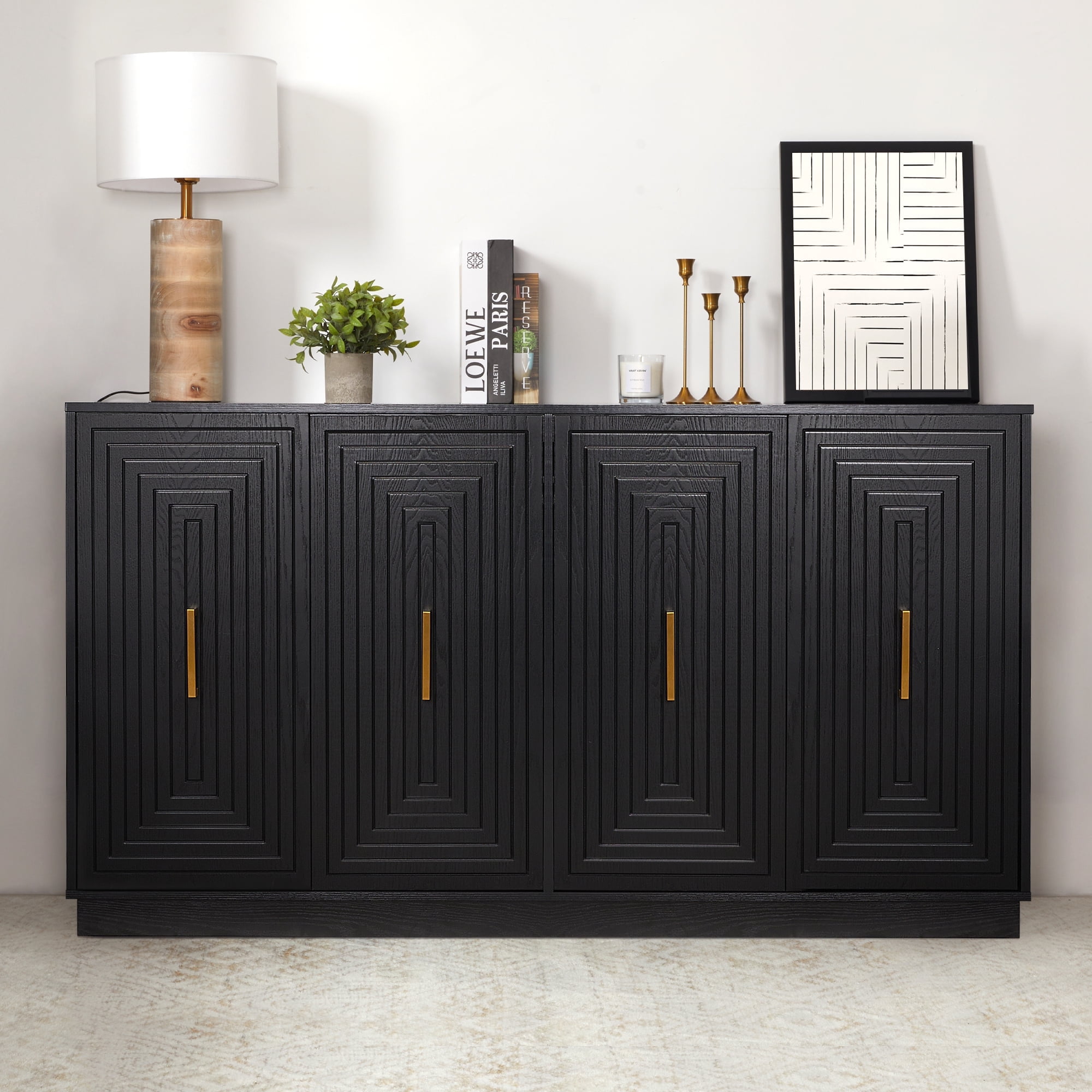May in Color 60" Large Buffet Cabinet with Storage, Fluted Sideboard ...