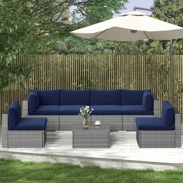 Royalcraft 7 Pieces Outdoor Conversation Set, All-Weather Wicker Rattan ...